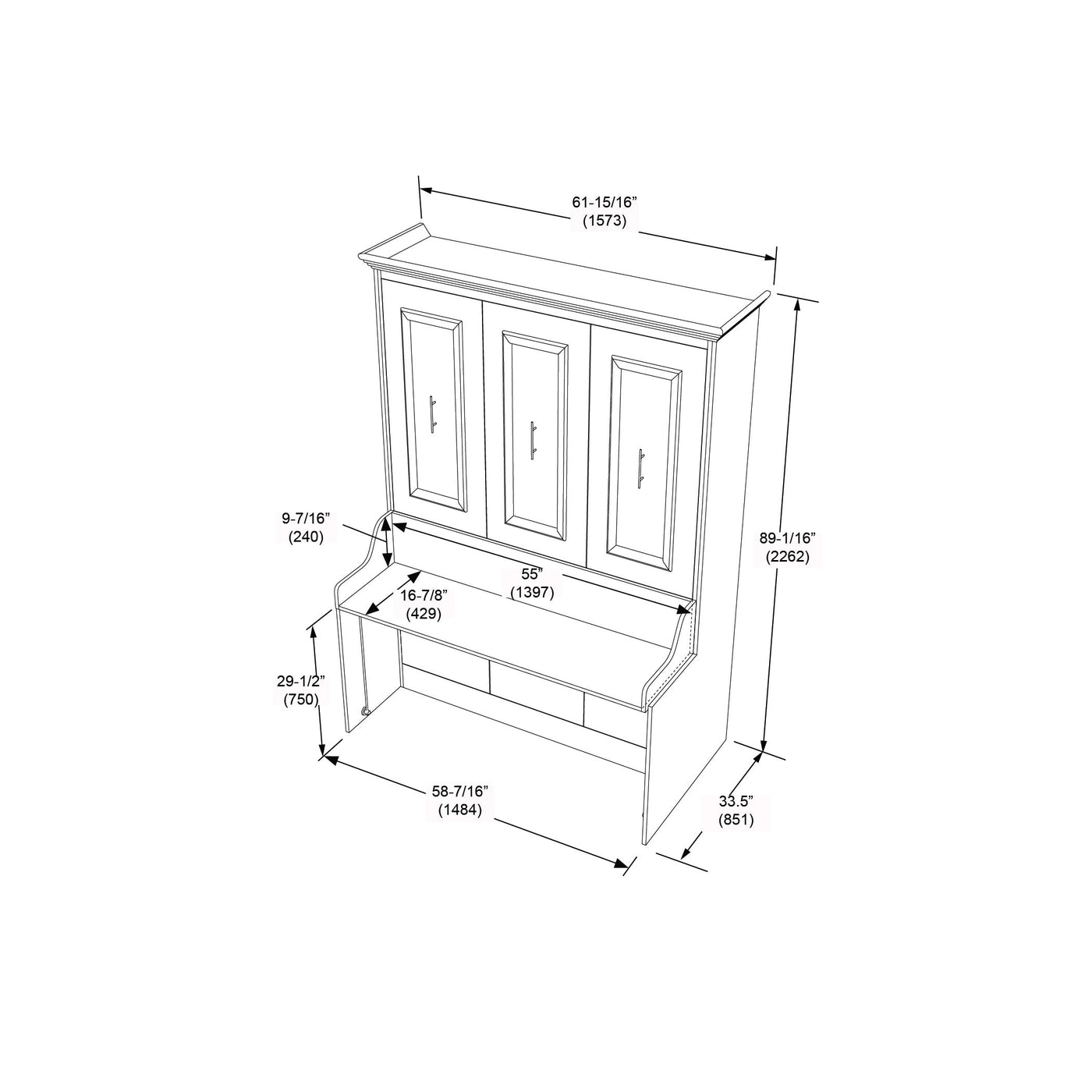 Leto Muro - Coventry Full Wall Bed with Desk in Walnut Finish — Space Saving Bed